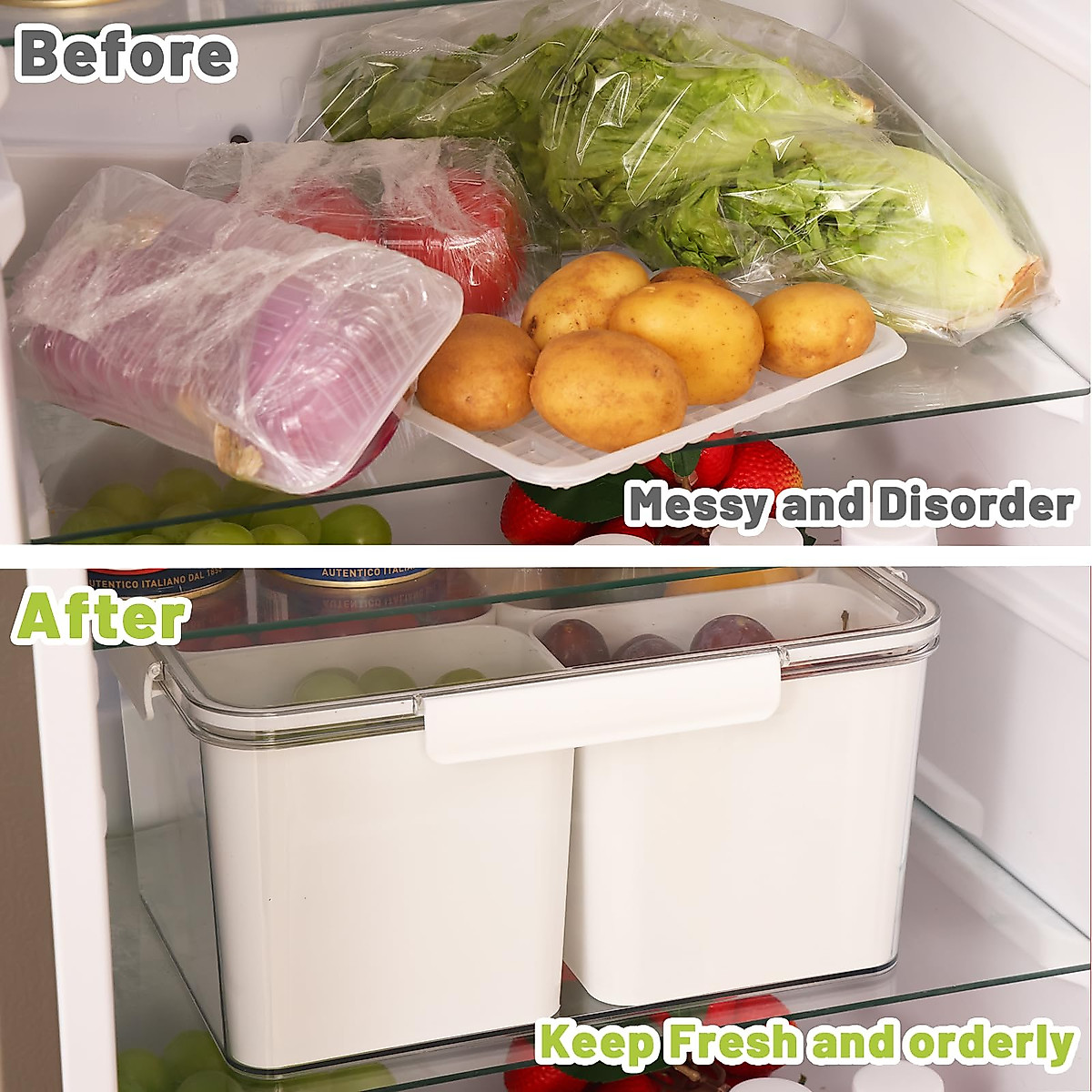 Moretoes 1 Pack Veggie Tray with Lid Sealed Sectioned Fruit Snack Serving Platter Vegetable Storage with 4 Compartments Fruit Storage Containers for Fridge (7.8L)