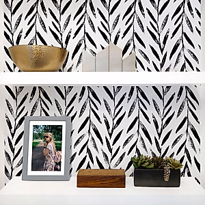 Wudnaye Black and White Peel and Stick Wallpaper Leaf Contact Paper 17.7 inch × 118.1 inch Black and White Contact Paper Peel and Stick Wallpaper for Bathroom Self Adhesive Decorative Wall Paper