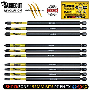 10 x SabreCut SCRK152 5 63/64" PZ1 PZ2 PZ3 PH1 PH2 PH3 TX20 TX25 TX30 TX40 Magnetic Impact Screwdriver Driver Bits Set Pozi Pozidriv Phillips Torx Compatible with Dewalt Milwaukee Bosch Makita etc