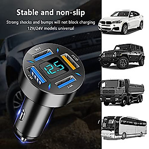 66W Fast USB Car Charger Fast Charge with Voltmeter LED Light Display Car Charger Adapter Compatible for iPhone 14/13/12/11pro/x/8/S22/S22+/Ultra/S21/S10/S9