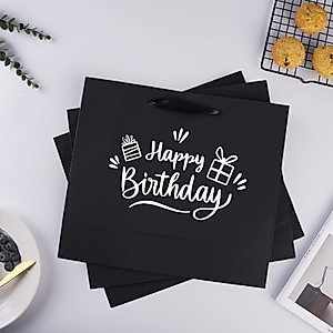 12 Pack Black Gift Bags with Ribbon Handles, Large Gift Bags with Tissue Paper, Black Kraft Paper Gift Bags for Shopping, Small Business, Bridal Party, Wedding, Christmas and Holiday (12.5” x4.5” x11”)