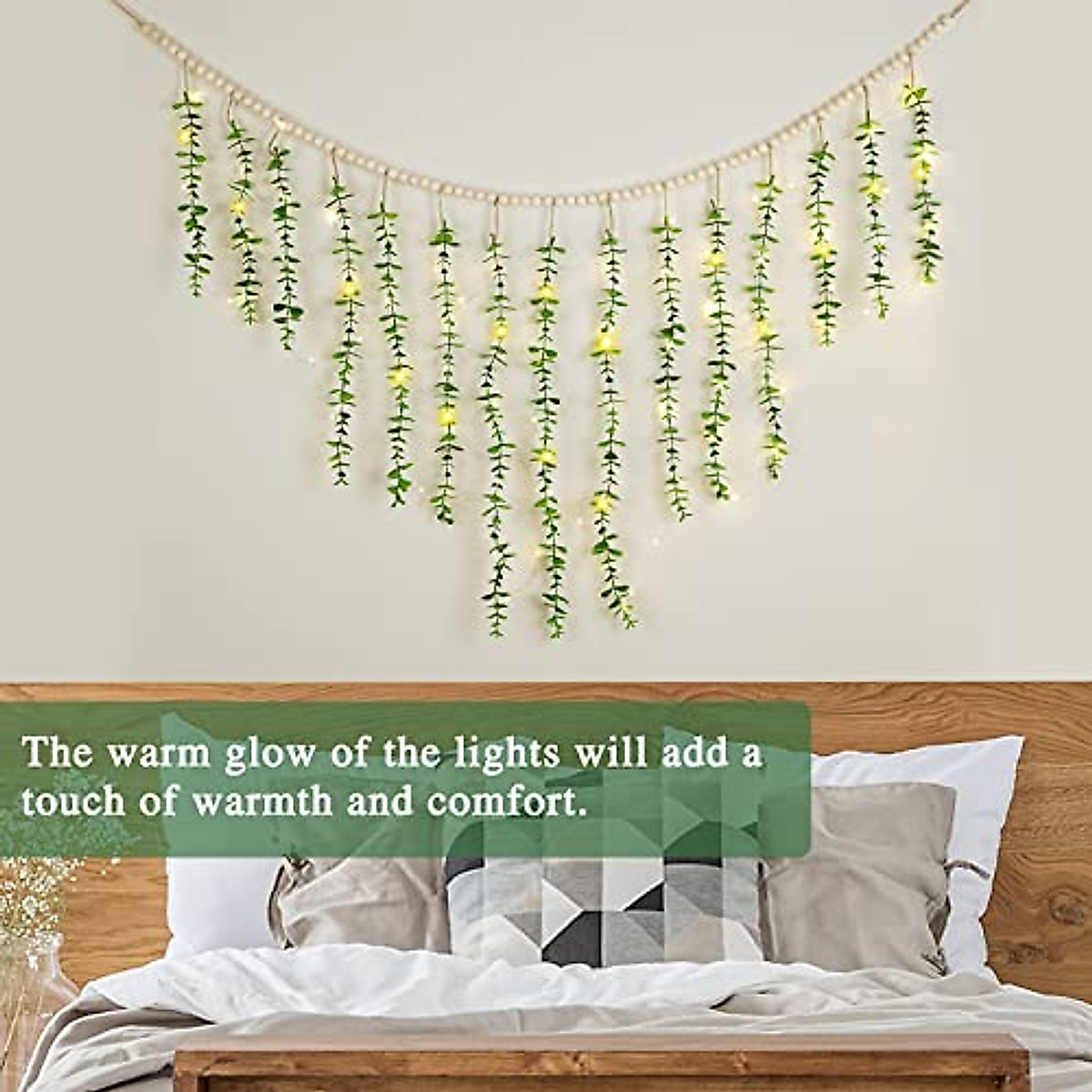 Yastouay Clearance 40" Artificial Eucalyptus Hanging Wall Decor with 6.56Ft Light Boho Wall Decor Wooden Beads Garland Fake Eucalyptus Plant Faux Fake Greenery Vines for Bathroom Bedroom Nursery