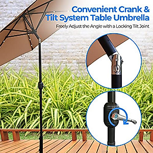 SereneLifeHome 10ft Patio Table Umbrella, 6 Sturdy Ribs with Push Button Tilt, Easy Close Open Crank, Outdoor Furniture for Garden Lawn Deck Pool and Beach, Rust Resistant Pole, Weatherproof Fabric
