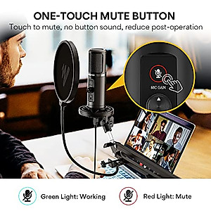 MAONO USB Microphone for PC, Professional Computer Condenser Mic with Mute, Mic Gain, Zero Latency Monitoring, Boom Arm for Studio, Podcast, Gaming, Streaming, Recording, Twitch, YouTube PM422