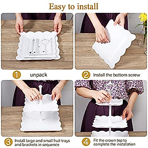 10 Pcs Cake Stand White Plastic Dessert Table Stand Set 4 Pcs 3 Tire Cupcake Display Stands Cookie Tray Rack Serving Tray Cake Display Tower and 6 Pcs Dessert Trays for Wedding Baby Shower Tea Party