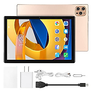 DAUERHAFT HD Tablet PC, 10.1 Inch HD Tablet 8 Core MTK6750 Chip 6GB RAM 64GB ROM Multifunction 8 MP Front Camera US Plug 110-240V for Work for Learning (Gold)