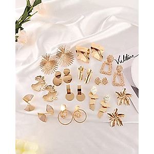 CASDAN 12 Pairs Gold Geometric Earrings Exaggerated Statement Earrings for Women Punk Stylish Sectored Twisted Ginkgo Leaf Earrings Jewerly Gift