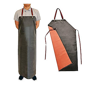 Thick Rubber Apron, 47.2 Inch x 33.5 Inch Waterproof Apron, Long Chemical Resistant Apron, Adjustable Work Aprons for DishWashing, Cleaning Fish, Gardening, Lab Work, Butcher and Dog Grooming, Grey