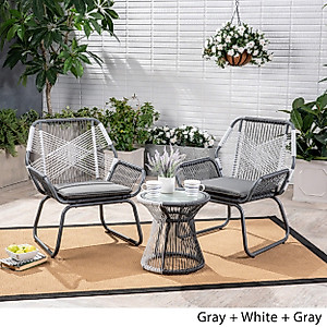 Christopher Knight Home Aiden Outdoor 3 Piece Faux Rattan Chair Set, Gray and White
