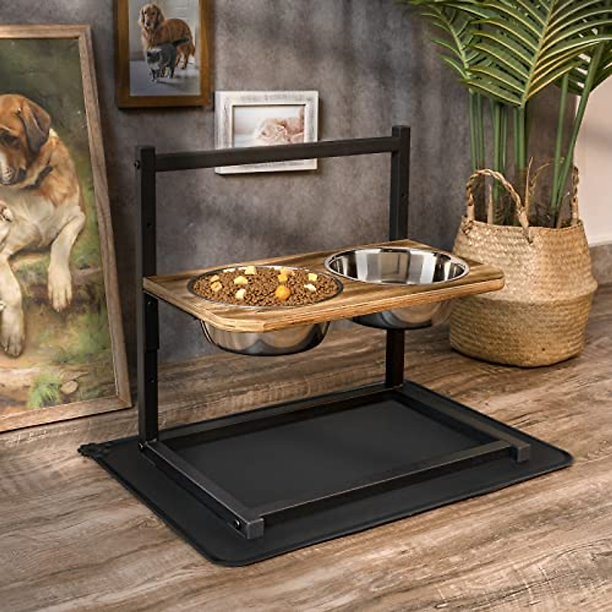 Emfogo Dog Bowls Elevated Dog Bowls Stand Adjustable Elevated 3 Heights5in 9in 13in with Spill Proof Mat Raised Dog Bowl for Large Dogs 16.5x16 inch