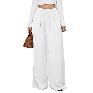 LYANER Women's High Waisted Wide Leg Palazzo Pants Hidden Zipper Loose Casual Trousers White X-Large