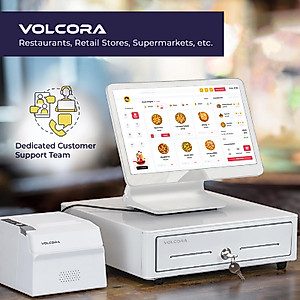 Volcora Cash Register Drawer for (POS) Point of Sale System with Round Corner 13", Removable Coin Tray, 4 Bill/5 Coin, 24V, RJ11/RJ12 Key-Lock, Media Slot,Cash Till for Businesses, White