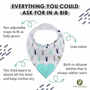 Pickle & Olive Baby Bandana Teething Bibs with Attached Teether - Set Of 4 - Orange Fox