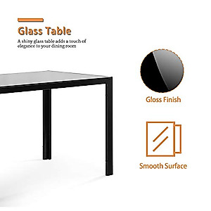 IANIYA Dining Room Table，Kitchen Table, Square Glass Kitchen Table with 4 Chair Black