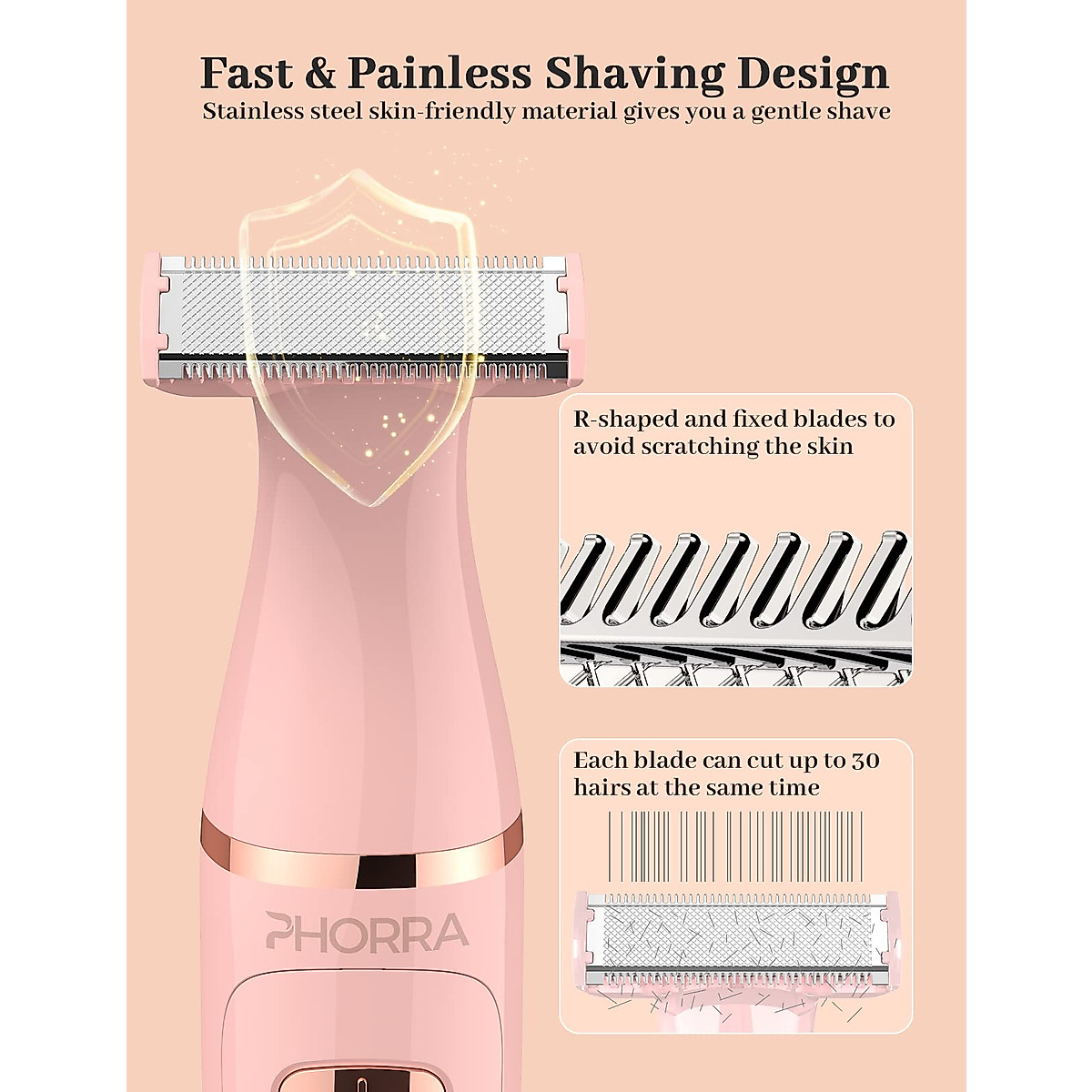 PHORRA Electric Razors for Women, Close Womens Electric Razor with Aloe Bars for Legs Arm Armpit (B)