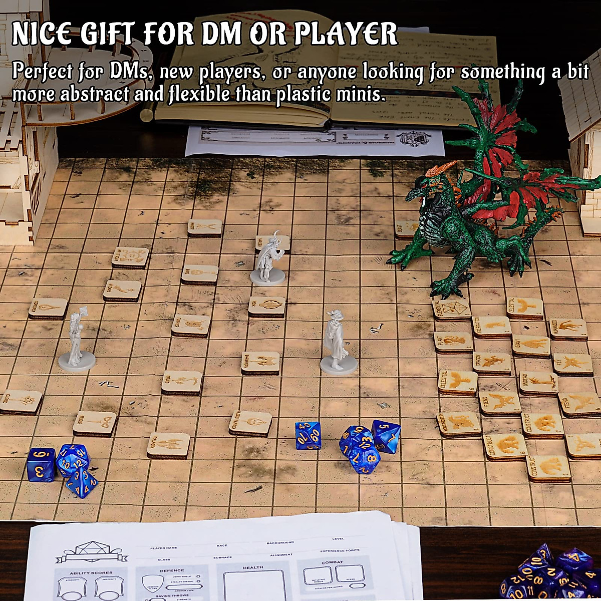 D&D Tabletop Game Tokens Fantasy RPG Hero and Monster Token Set of 112 Pieces Perfect for Dungeons & Dragons and Pathfinder (Wooden)