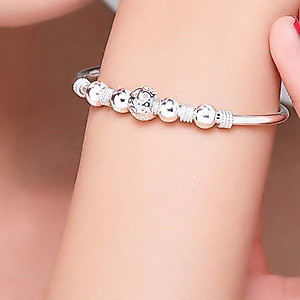 BONYOUN smallwoodi Bangle Bracelet, Hollow Bead Charm Bracelet Bangle Fashion Women Adjustable Party Women's 925 Sterling Similar Silver beads Jewelry for Men for Women Silver