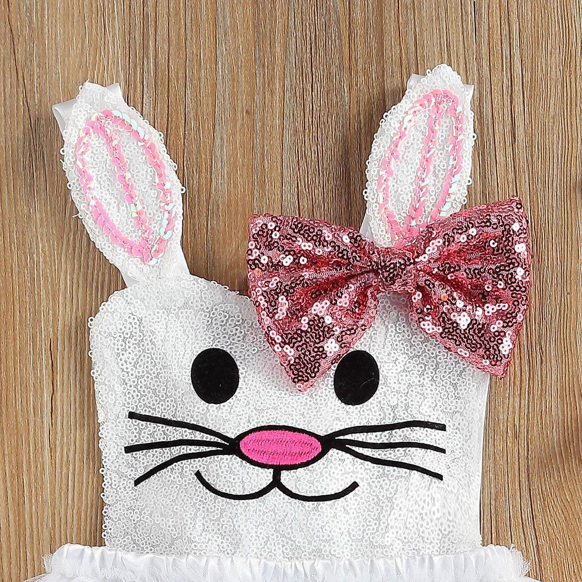 Infant Toddler Baby Girl Easter Outfits Sequin Rabbit Bunny Romper Tutu Dress Bow Halter Sleeveless Bodysuit Party Dresses (White, 18-24 Months)