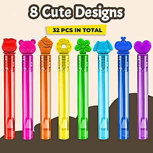 VKTEN 32Pcs Mini Bubble Wands Assortment 8 Styles 8 Colors Bubble Party Favors for Kids, Bubbles for Kids, Birthday Party Favors, Bath Time, Classroom Prizes Gifts Stocking Stuffers for Girls Boys