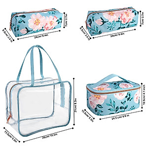 Emma & Chloe 4 Piece Toiletry Bag Set, Waterproof Home, Travel Cosmetic Train Case Makeup Bags for Women with Handle, Zipper – 4 Makeup Bags Set (Floral Florish)