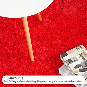 AROGAN Fluffy Rugs for Bedroom Living Room, Shag Area Rugs for Nursery Kids Girls Room, Plush Fur Rug for Playroom Dorm 3x5 Feet, Red