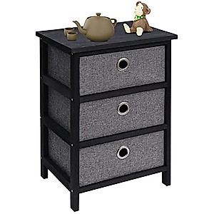ECOMEX Nightstand with 3 Drawers, Small Night Stand Storage Dresser, Bedside Table Organizer Furniture Stand Unit for Bedroom, Fabric Dresser, Organizer Unit, Easy Pull Fabric Bins,Dark Grey