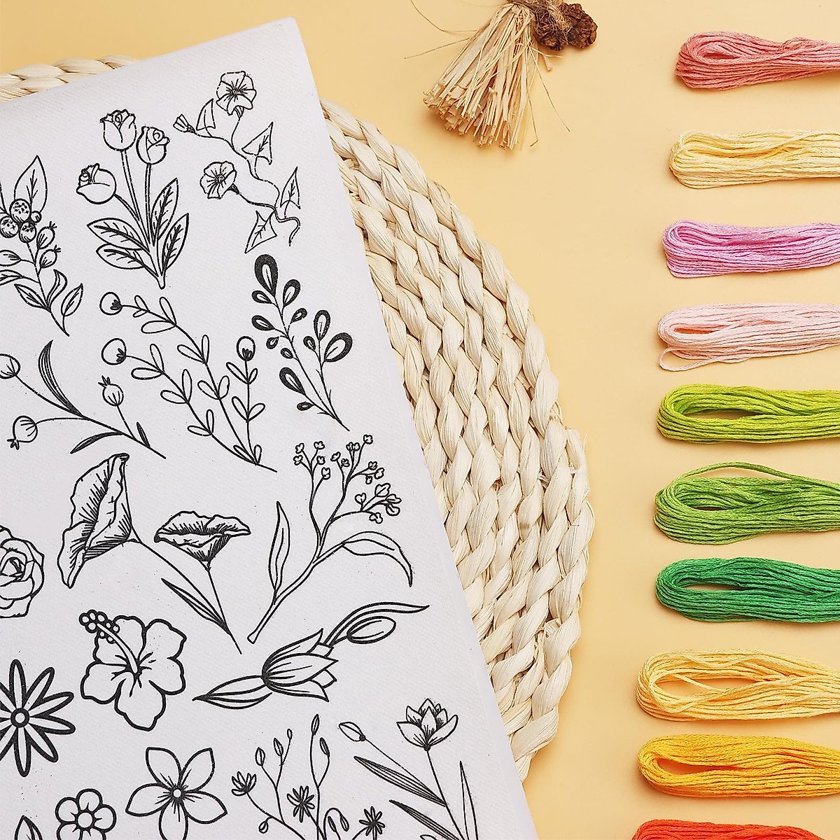 Patemby 50Pcs Water Soluble Embroidery Stabilizers, Stick and Stitch Embroidery Paper with Pre-Printed Flowers and Leaves Pattern Transfers for Hand Sewing Lover Beginners (Flower)