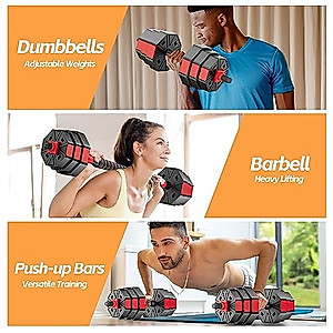 BIERDORF Professional Grade Adjustable Weights Dumbbells Set of 2 Weight Set for Home Gym 3 In 1 Used as Barbell, Dumbbell, Push up Bars 40LB Free Weights Dumbbells Set for Women and Men