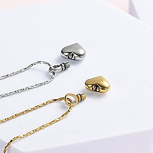 Imrsanl Small Heart Cremation Urn Necklace for Ashes Stainless Steel Memorial Ash Pendant Keepsake Jewelry (Silver & Gold)