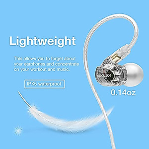 ROCUSO Noise-Isolating Musician's in Ear Monitor, Wired Over Ear Stereo Bass Headphones with Microphone, Waterproof Sport Earbuds for Running, Jogging, Gym, Clear