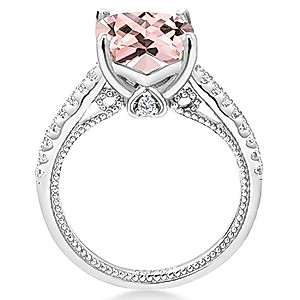 Gem Stone King 925 Sterling Silver Peach Simulated Morganite and White Created Sapphire Engagement Ring For Women (4.59 Cttw, Available in size 5, 6, 7, 8, 9)