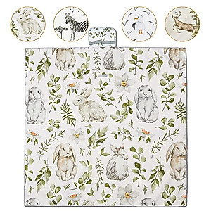 51“Baby Splat Mat for Under high Chair, N0N-Slip Splash Mat,Baby Washable Spill mat,Waterproof Washable Cloth for Arts/Crafts,Playtime Mats for Kids,Floors or Tables.Reusable Fabric (51”×51”)/Rabbit