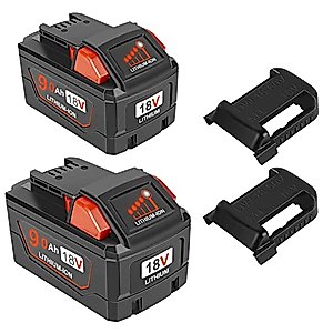 YongerTool 18V 9.0 Ah M-18 Replacement Battery for Milwaukee,9000 mAh High Output Battery Compatible with Milwaukee Red Lithium Battery 48-11-1850 48-11-1880 48-11-1862 with Battery Holder,2 Pack