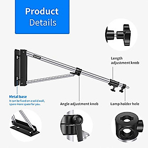Neewer Wall Mounting Triangle Boom Arm for Photography Strobe Light, Monolight, Softbox, Reflector, Umbrella and Ring Light, Support 180 Degree Rotation, Max Length 5.5 feet/169cm (Silver)