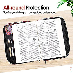 MoKo Bible Cover Case/Book Cover, Durable Zipper Bible Bag Carrying Case with Handle for Standard Size Bible for Women and Girls, Gift for Mom, 10 x 7.5 x 2.5 Inches, Rhombic Datura