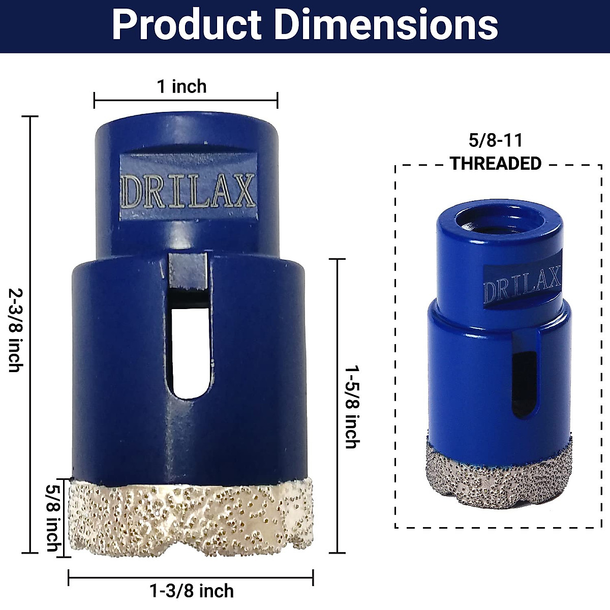 1-3/8 inch Diamond Hole Saw for Angle Grinders Masonry Granite Quartz Porcelain Ceramic Tile Hole Saw Brick 5/8"-11 Threaded Connection Heavy Duty Diamond Core Hole Saw for Concrete Dry
