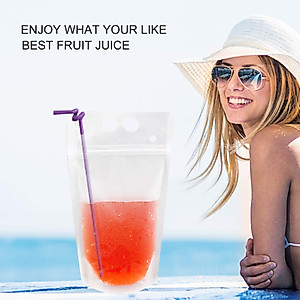 150 Pcs Zipper Plastic Pouches Drink Bags,Juice Pouches Heavy Duty Hand-Held Translucent Reclosable Stand-up Bag with 150 pcs Individual Package Straws & Funnel Included