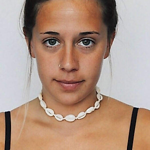 Chennie Boho Cowrie Shell Choker Necklace Beach Puka Seashell Necklaces Adjustable Rope Jewelry with Anklets for Women (A Ivory)