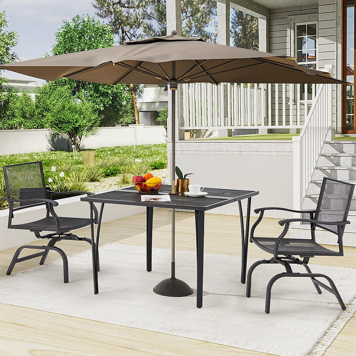 U-MAX Outdoor Patio Rocking Dining Chairs Set of 2, Outdoor Furniture Metal Frame Rocker Chair with15-Degree Rocking Function for Lawn Porch Garden Balcony (Dark Gray)