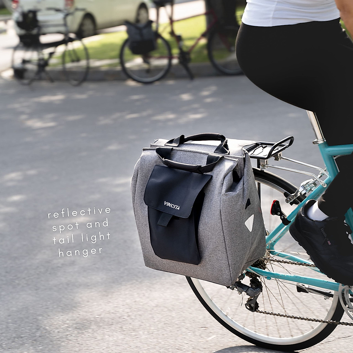 Vincita Jess Bicycle Insulated Grocery Pannier - 24 L Cooler Bike Shopping Bag for Urban Commuter with Large Capacity, Handle, Big Zipper Opening and Reflective Spots