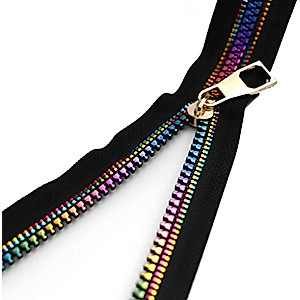 DeeboW Open Ended Zip Fasteners,Invisible zips,Resin Zippers, 2Yard 5# Nylon Rainbow Teeth Zipper for Sewing Bag Jacket Zippers Zip for Sewing DIY Garment Accessories