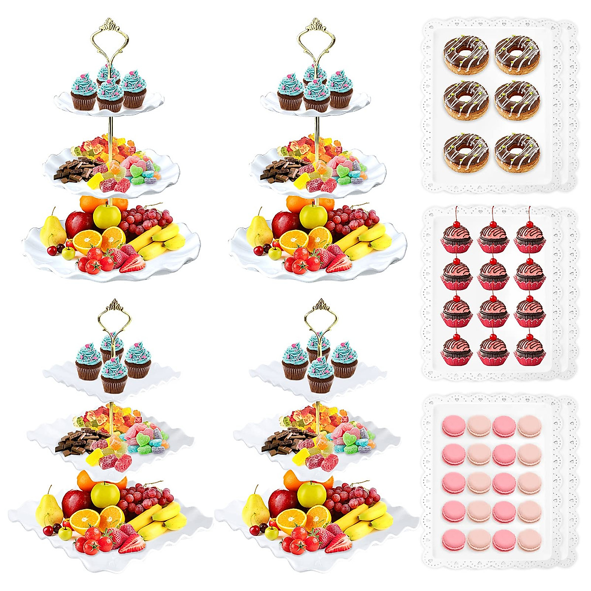 10 Pcs Cupcake Stand Set-Dessert Table Display Set-Cupcake Display Stand-Cupcake Tier Stand With 4x large 3-Tier Cupcake Stands + 6x Appetizer Trays Perfect for Wedding Baby Shower Home Birthday(Wave)