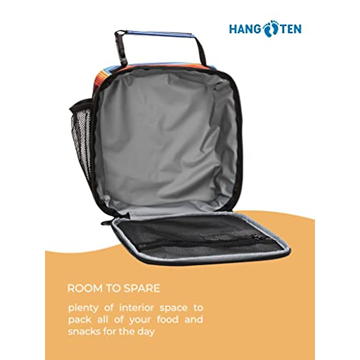 Hang Ten Basic Insulated Lunch Bag for School and Work, Thermal Reusable Office Lunch Box for Kids, Boys, Girls, Men, Women (Summer Sunset Stripes)
