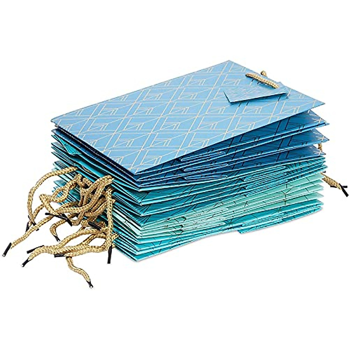 Blue & Gold Foil Gift Bags with Handles, 4 Designs for Baby Shower, Wedding (15 Pack)