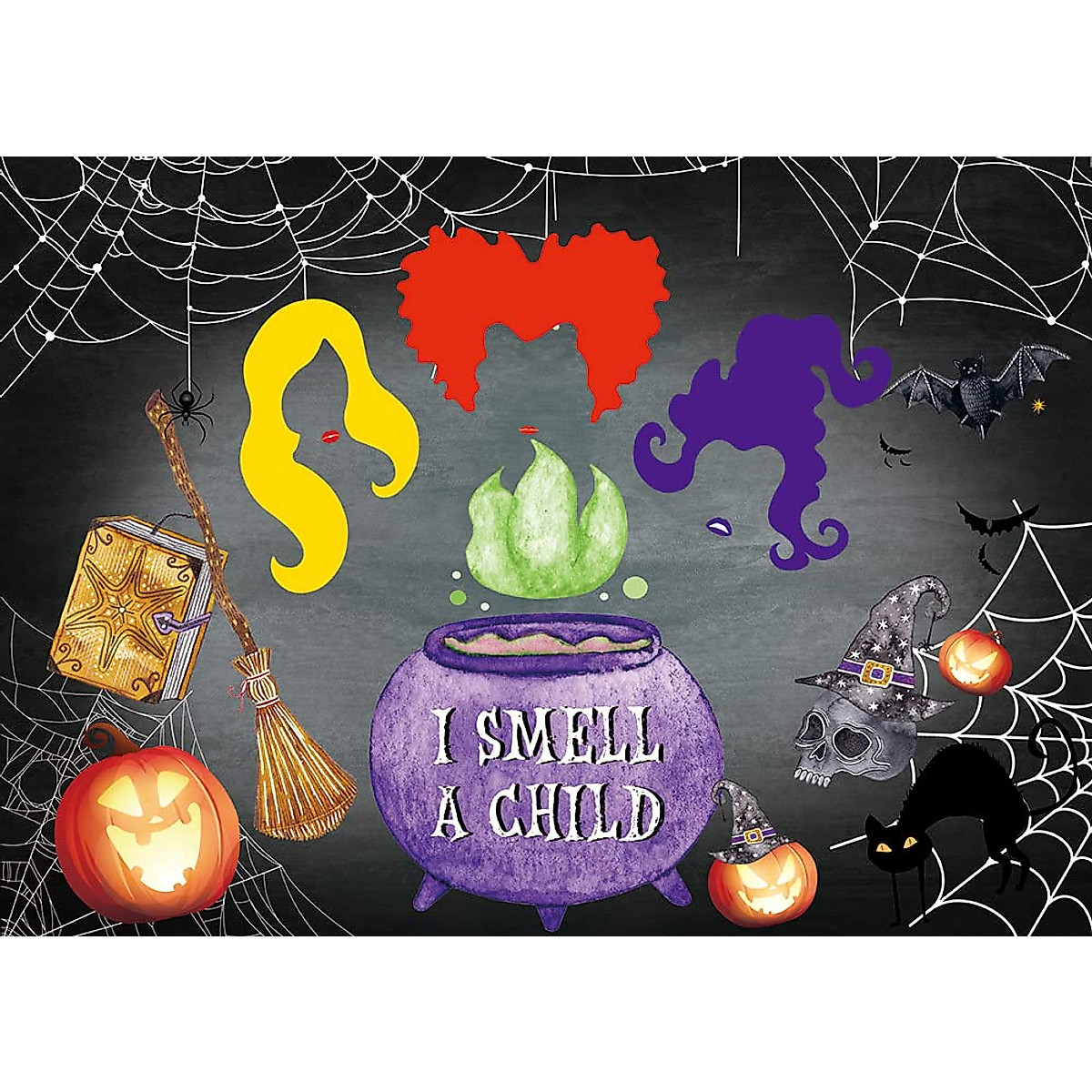 Drink Up Witches Theme Background 5x3ft Halloween I Smell a Child Photography Backdrop Baby Shower Kids Birthday Trick or Treat Party Decorations Boo Bats Pumpkin Dark Night Photo Booth Props