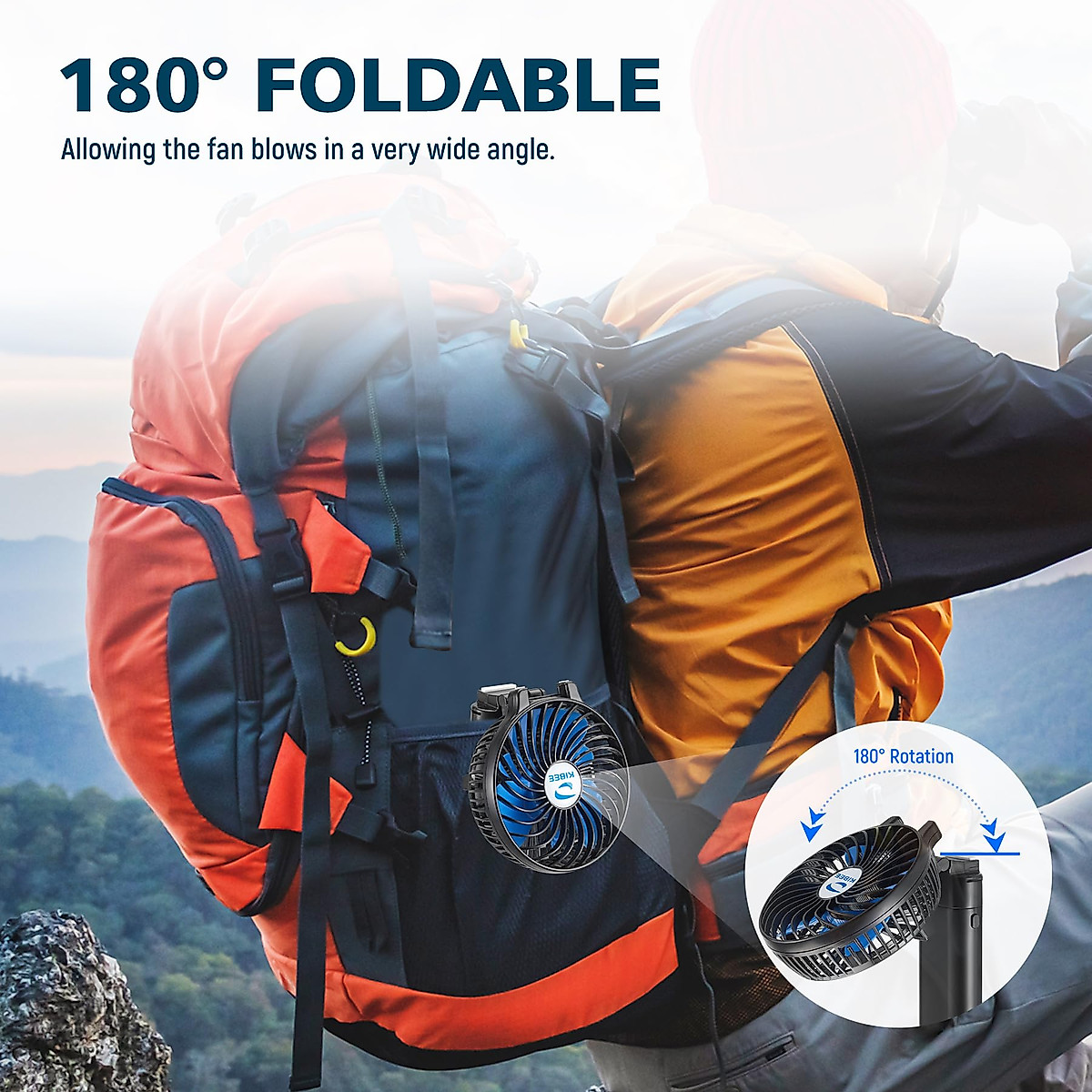 KIBEE Portable Fan,5200mAh Rechargeable Handheld Fan,180° Foldable Hand Fan,personal Fan,3 Wind Speeds Camping Fan.Mini Fan for outdoor,home,makeup,office(Black)