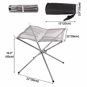 Finderomend Portable Fire Pit for Camping 22 Inch Mesh Collapsible Folding Fire Pit with Stainless Steel for Campfire, Outdoor, Camping and Travel- Include Carry Bag
