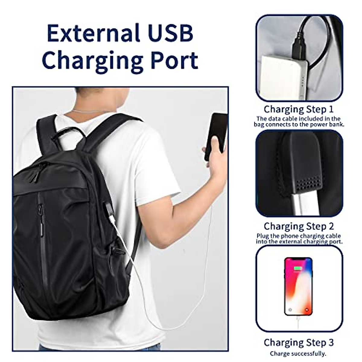 Vaupan Travel Backpack, Lightweight Laptop Backpack With USB Charging Port For Men Women, Water Resistant School Backpack Bookbag College High School Bags Casual Daypack Gifts For Boys Girls (Black)