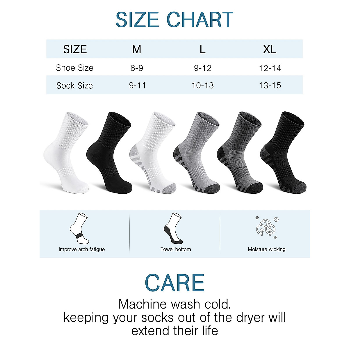 Airacker Athletic Socks Sport Running Calf Socks Performance Cushioned Breathable Crew Socks for Men Women(6 Pairs)