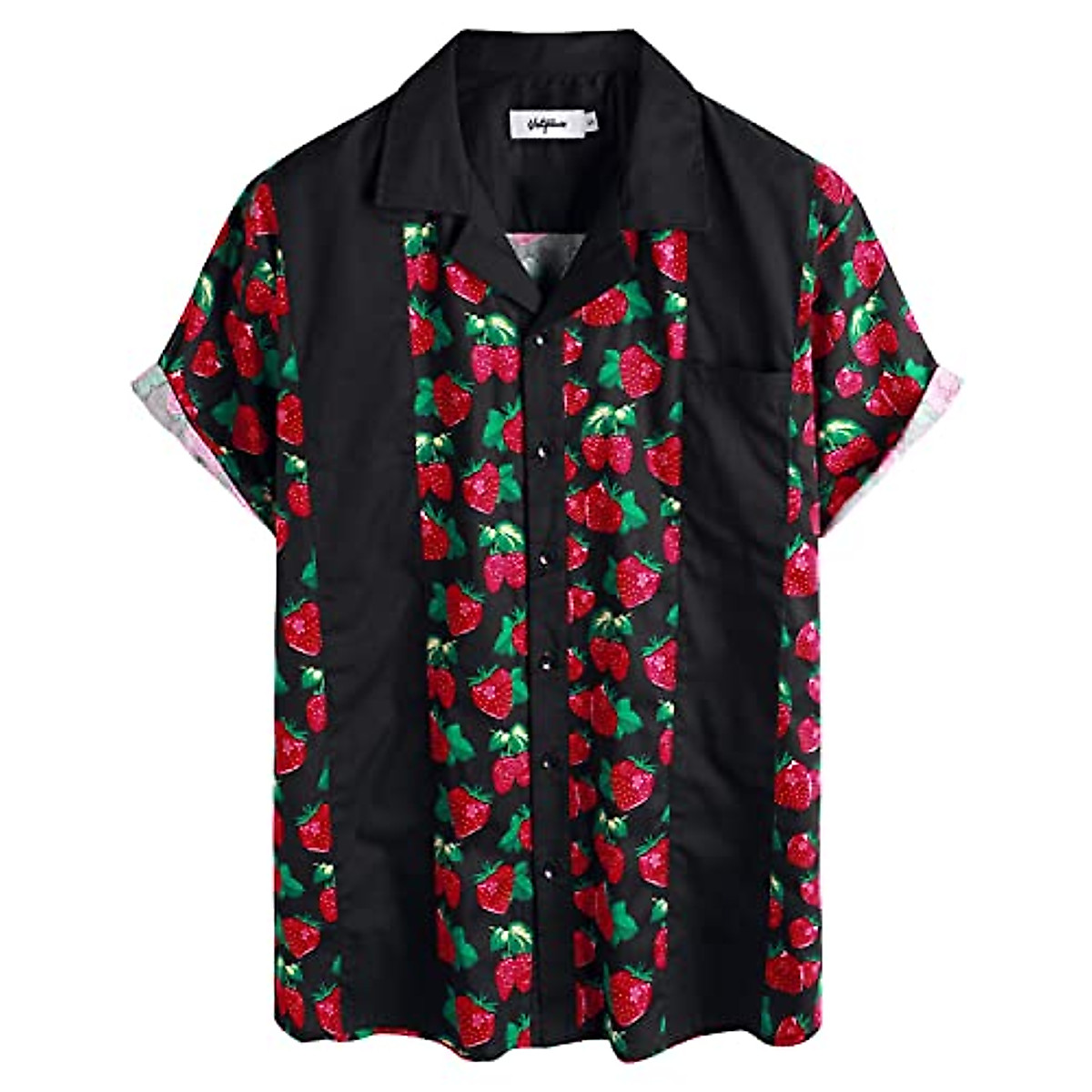 VATPAVE Mens Hawaiian Boling Shirt Casual Button Down Short Sleeve Summer Shirts X-Large Black Strawberry Aloha Shirt